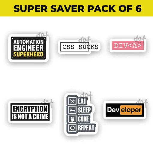 Coder Combo 5 - Pack of 6 Stickers - Dot Badges