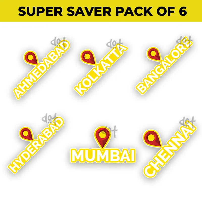 City Names Sticker Combo 1 - Pack of 6 Stickers - Dot Badges